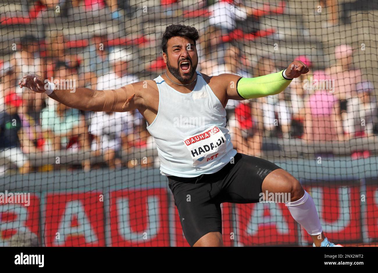 Ehsan Hadadi (IRN) places third in the discus at 222-0 (67.68m) during ...