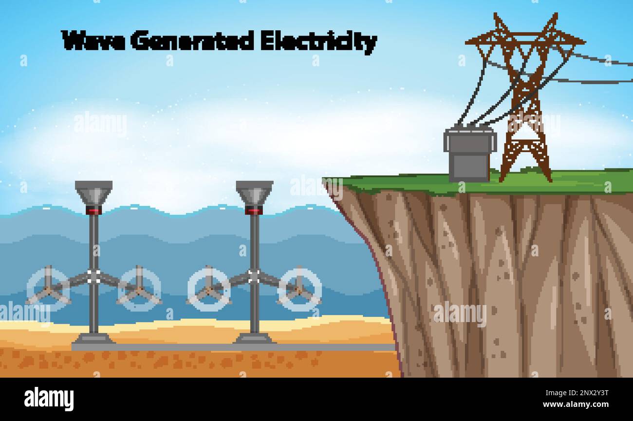 Ocean Power Generation with Underwater Turbines illustration Stock ...