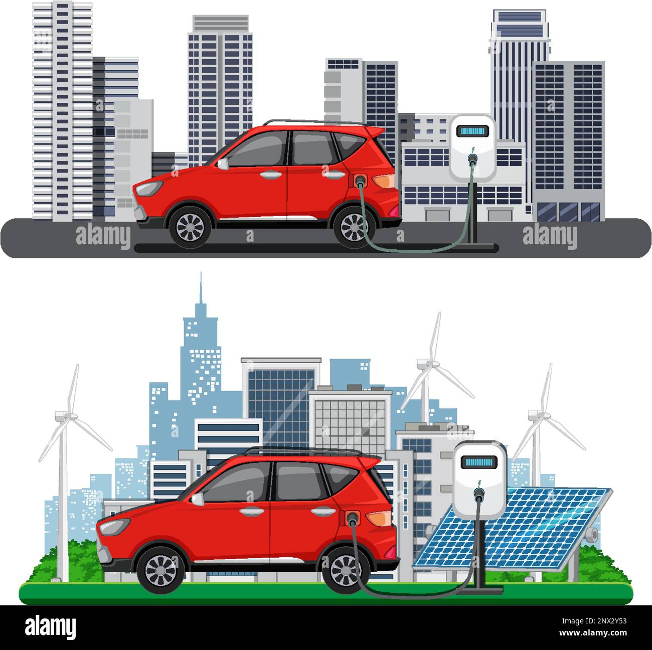EV charging station with electric car illustration Stock Vector Image ...