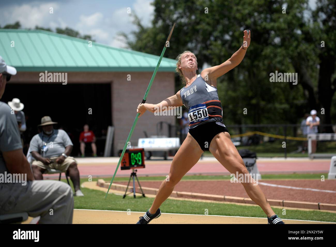 Troy's Riley Schwietz (1550) competes in the women's javelin throw ...