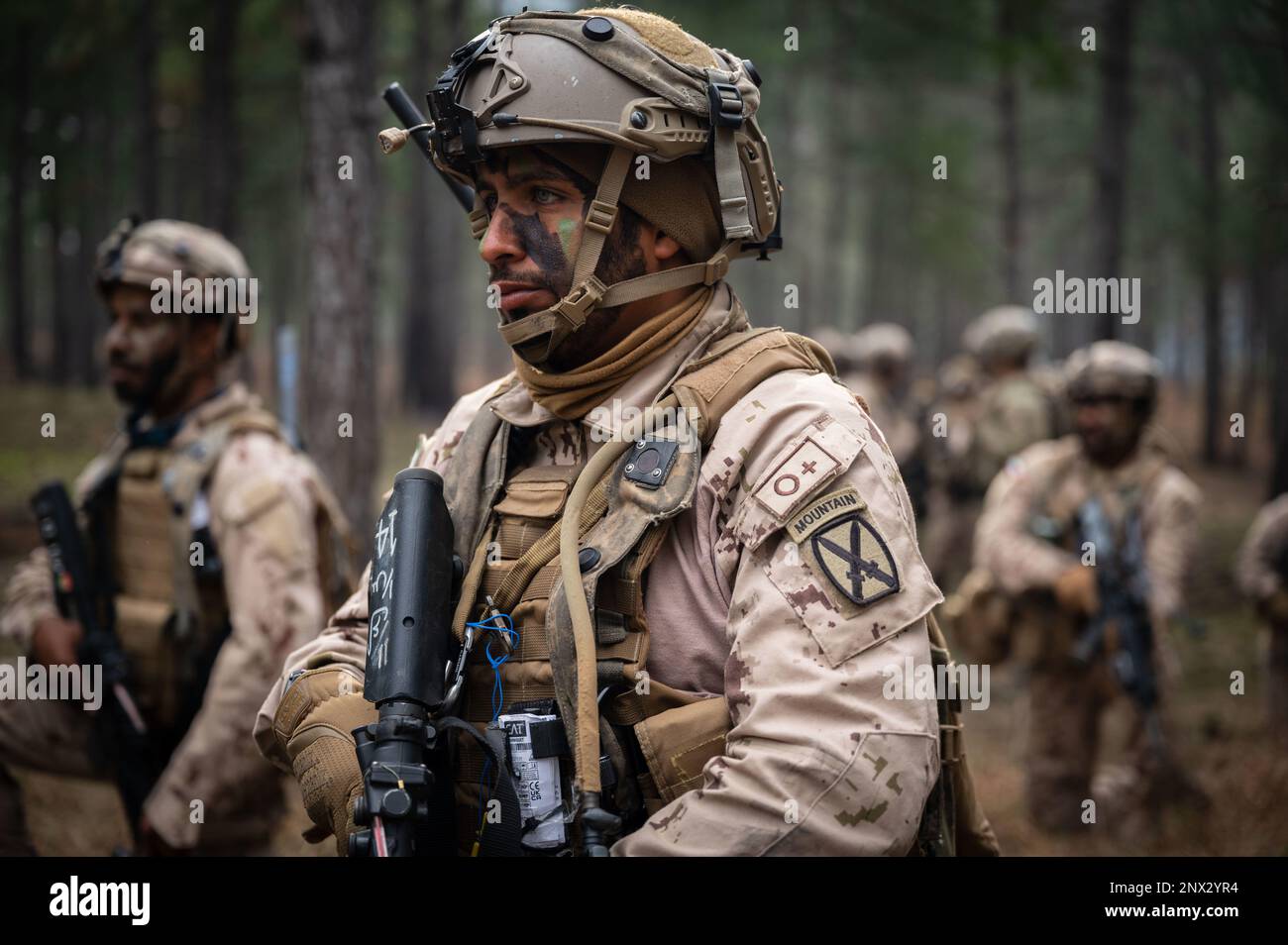 A United Arab Emirates 11th Mountain Battalion soldier pauses his squad ...