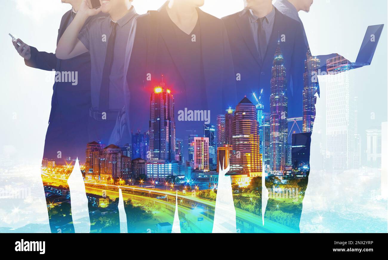 Human relationship and success of business. Double exposure effect ...