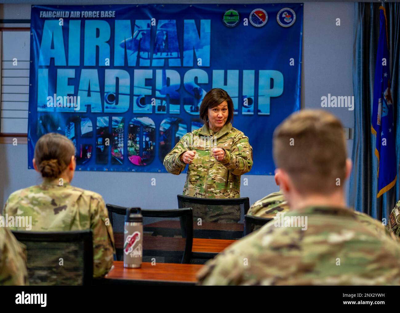 Chief Master Sergeant of the Air Force JoAnne S. Bass speaks with ...