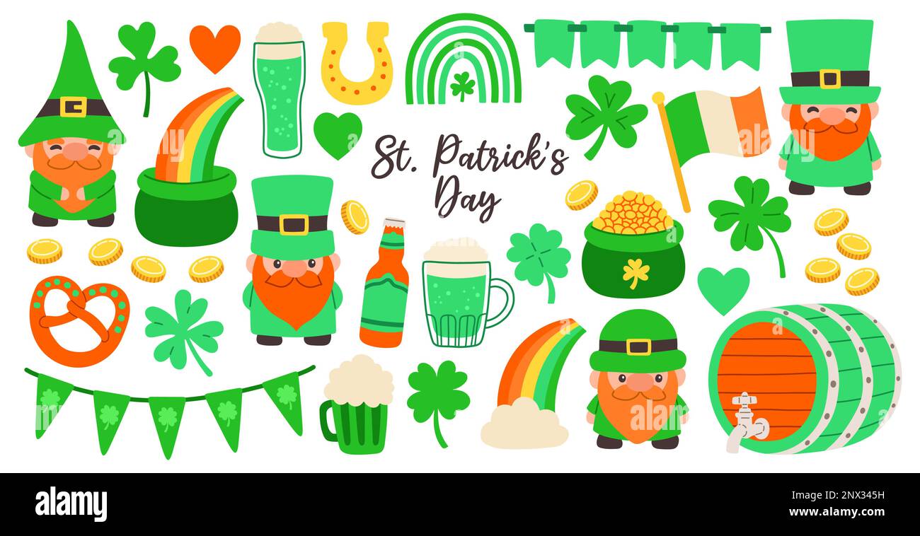 Set of St. Patricks Day symbols. Collection of elements clover ...