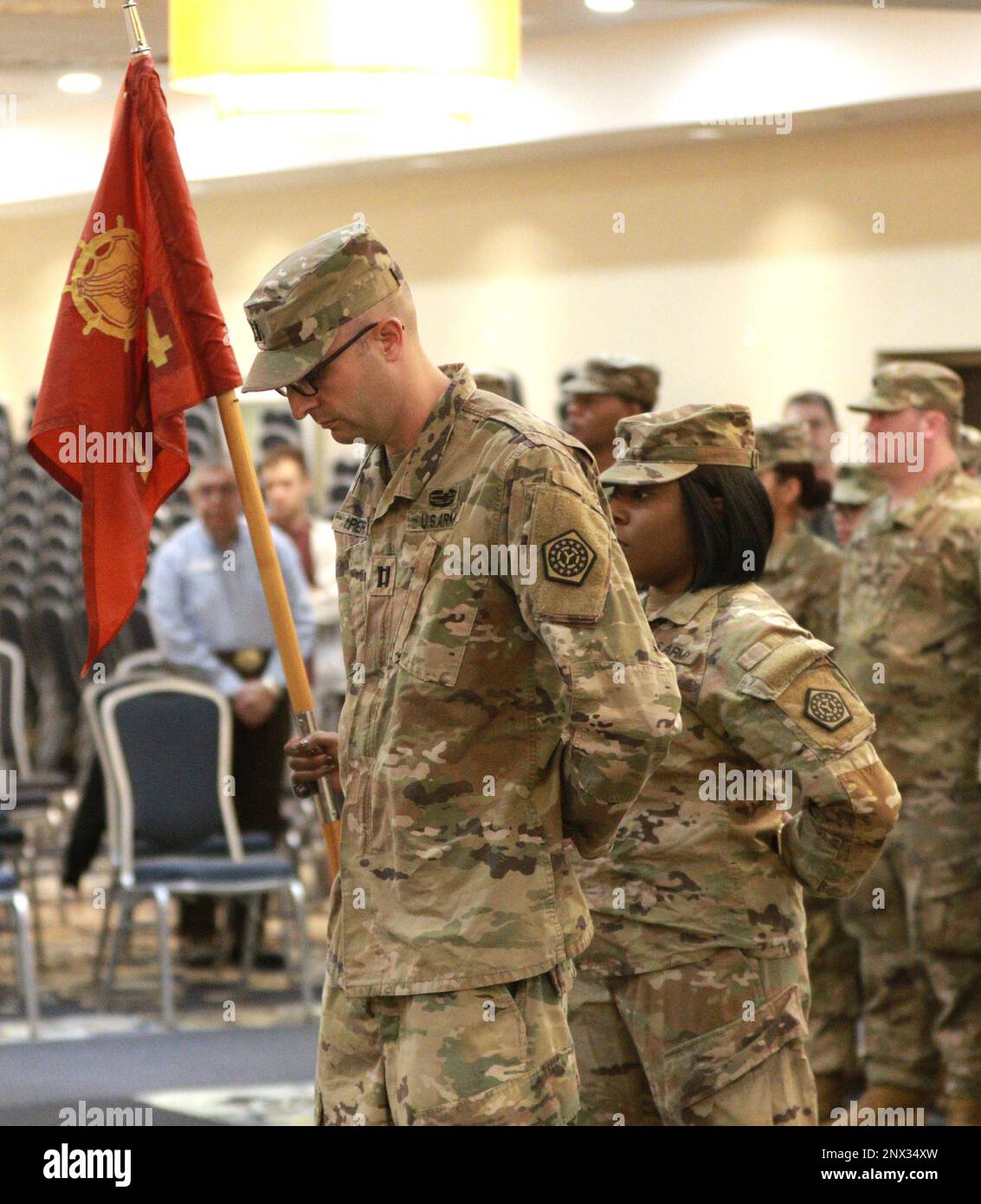 Capt. Daniel Perso, Commander of the 1744th Transportation Company bows ...