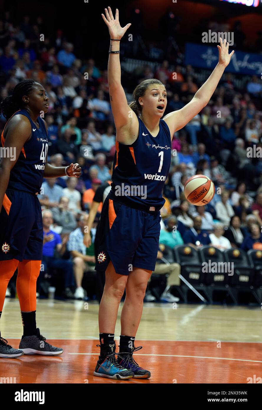 Connecticut Sun guard Rachel Banham reacts to being called for a foul ...