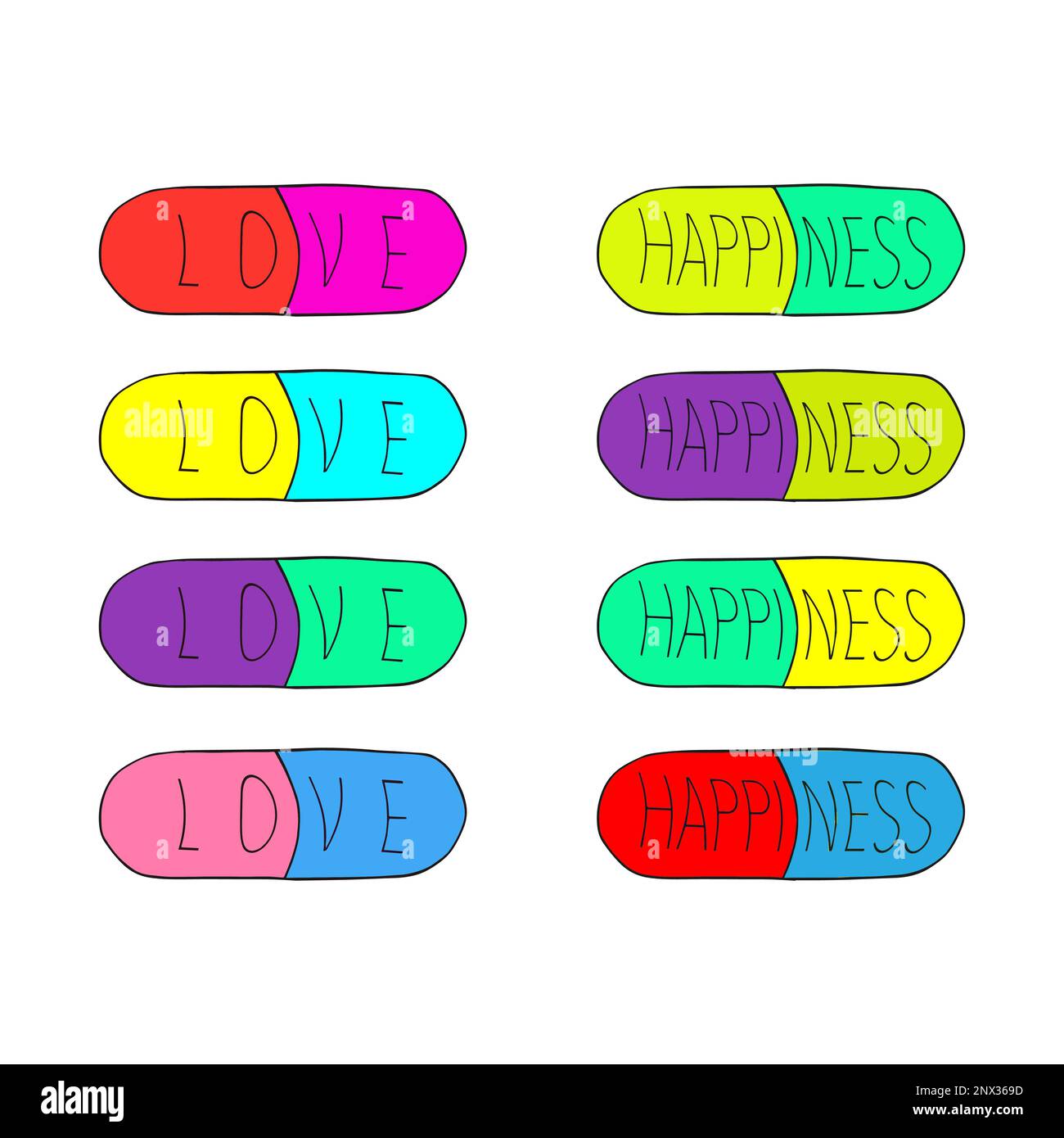 Set of capsules with Love and Happiness.Vector illustration Stock ...