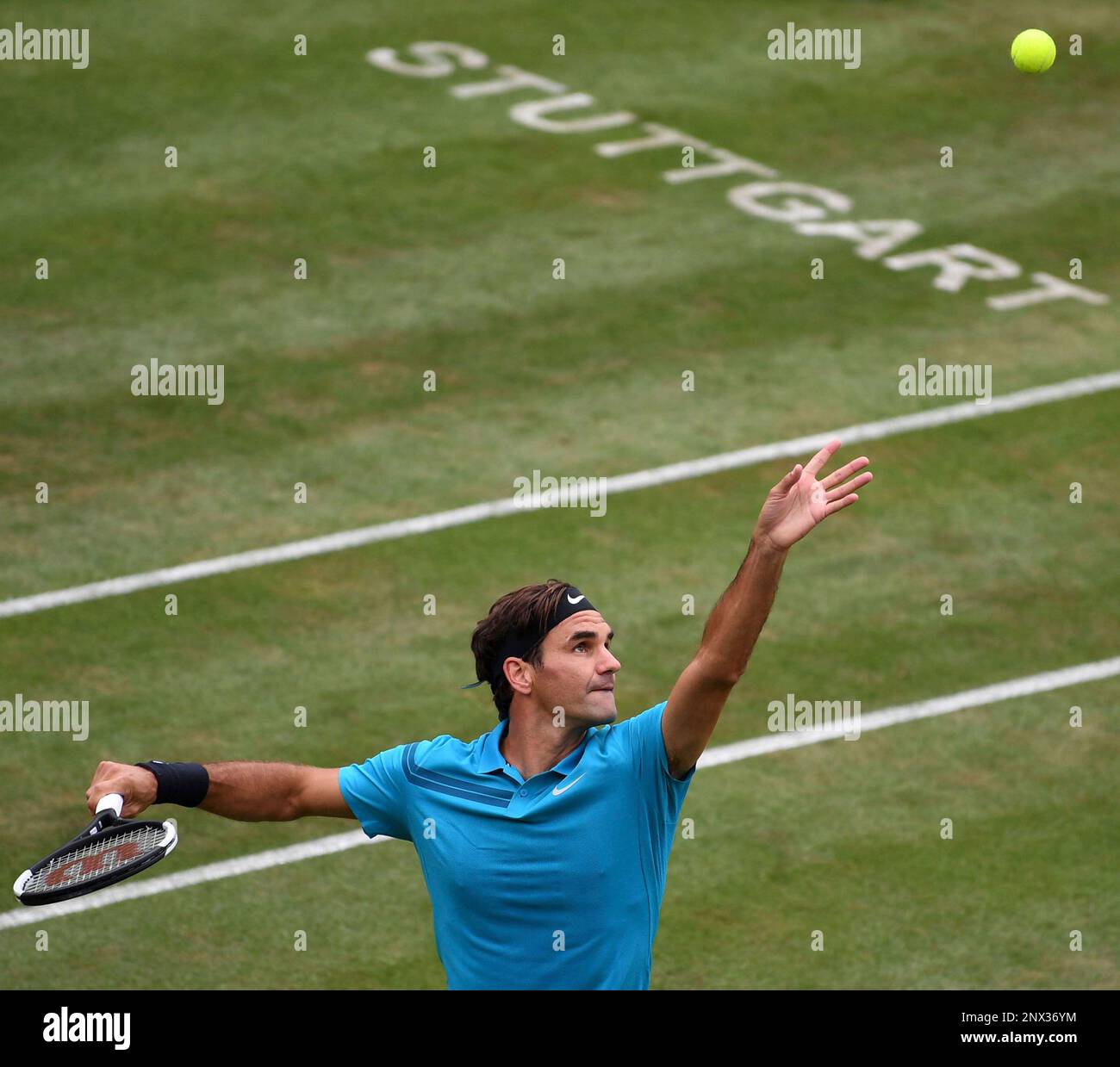 Roger Federer serves to Mischa Zverev during their match the ATP ...