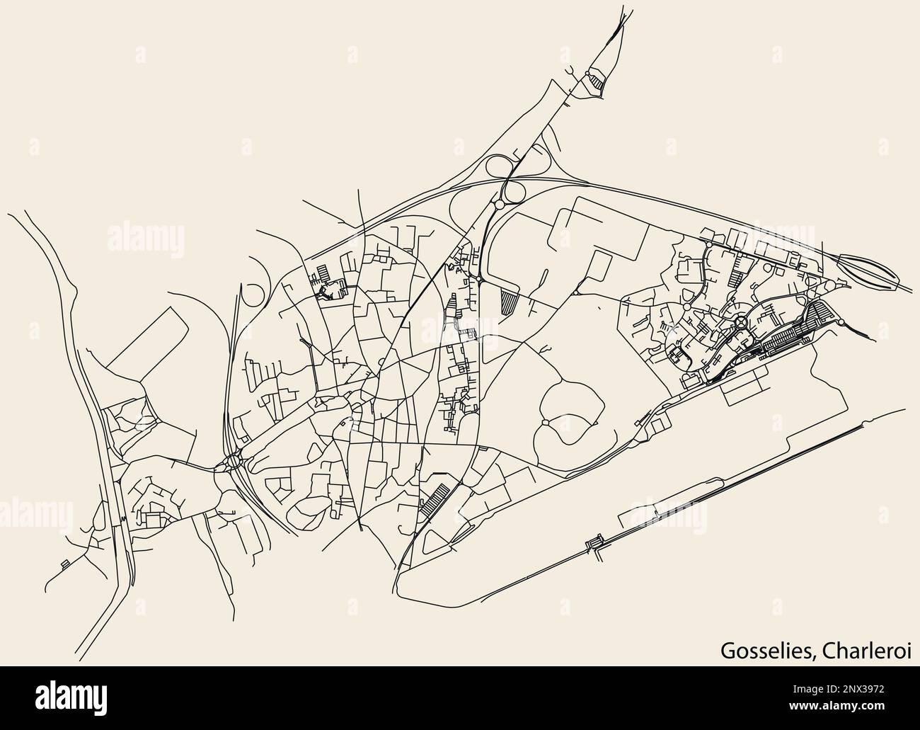 Street roads map of the GOSSELIES MUNICIPALITY, CHARLEROI Stock Vector ...