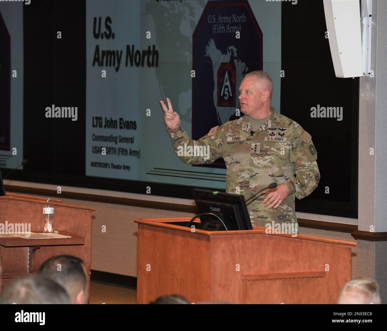 Lt. Gen. John R. Evans, Jr., U.S. Army North (Fifth Army) commander, speaks to Army aviation ...