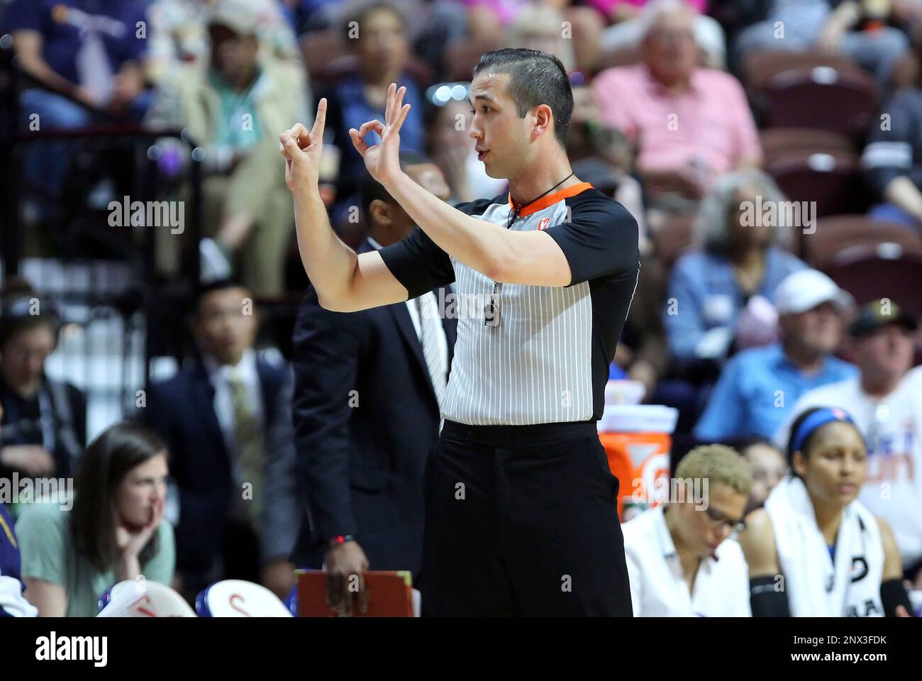 UNCASVILLE, CT - JUNE 09: Referee Issac Barnett calls a foul on ...