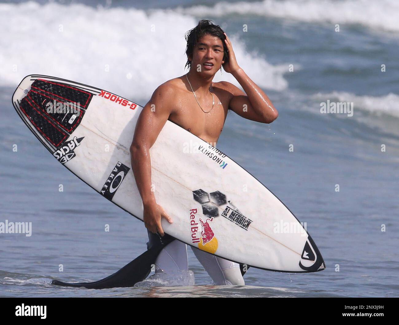 Japanese surfer Kanoa Igarashi practices at Tsurigasaki Beach in ...