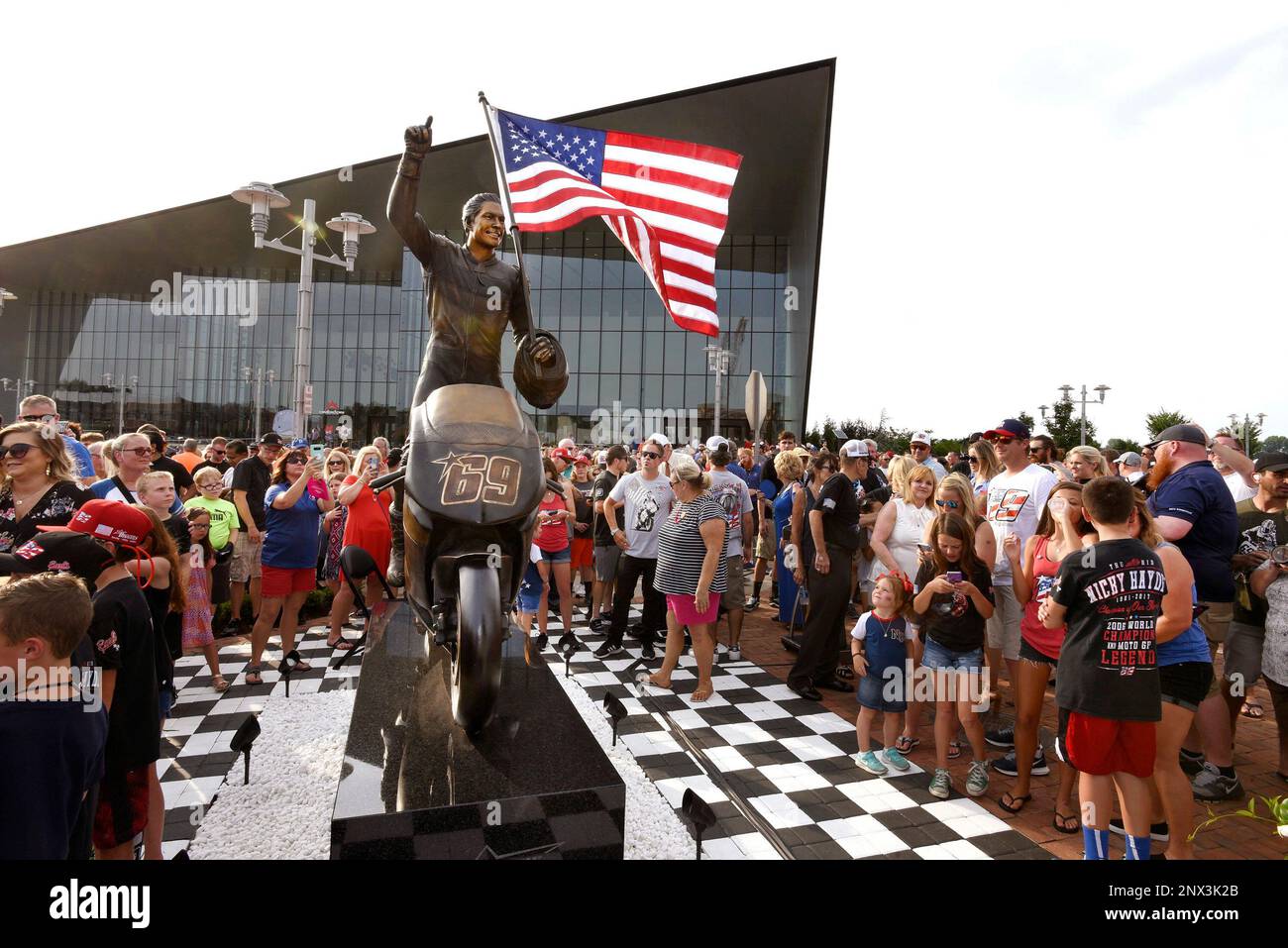 The sculpture of late motorcycle racing great, Nicky Hayden, flies an ...