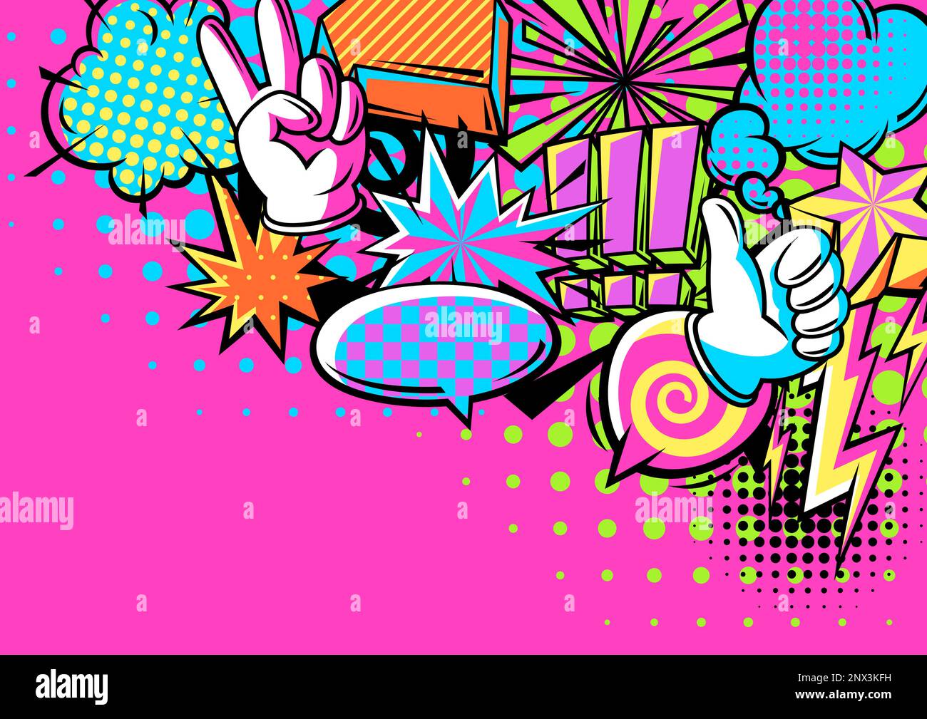 Background with comic speech bubbles signs and symbols. Cartoon pop art ...