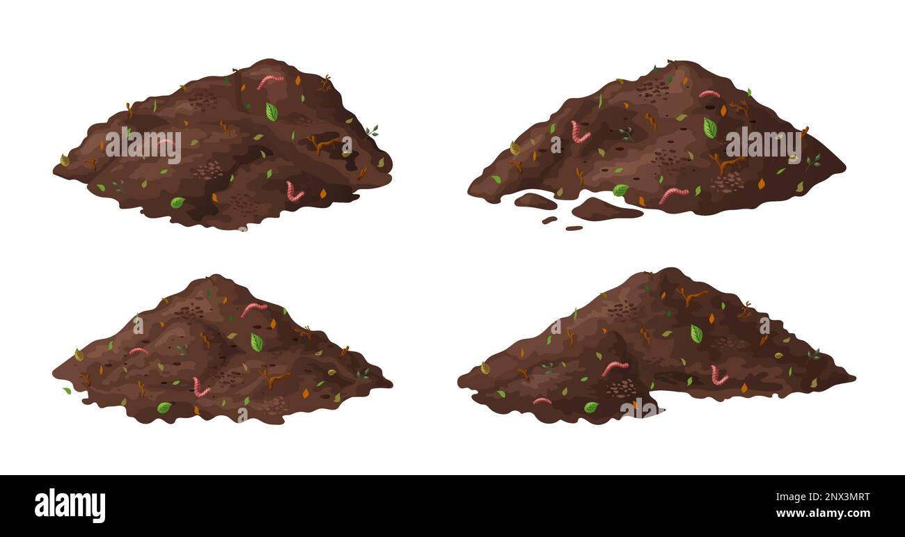 Set of Organic soil heap for compost, garden recycling natural garbage ...