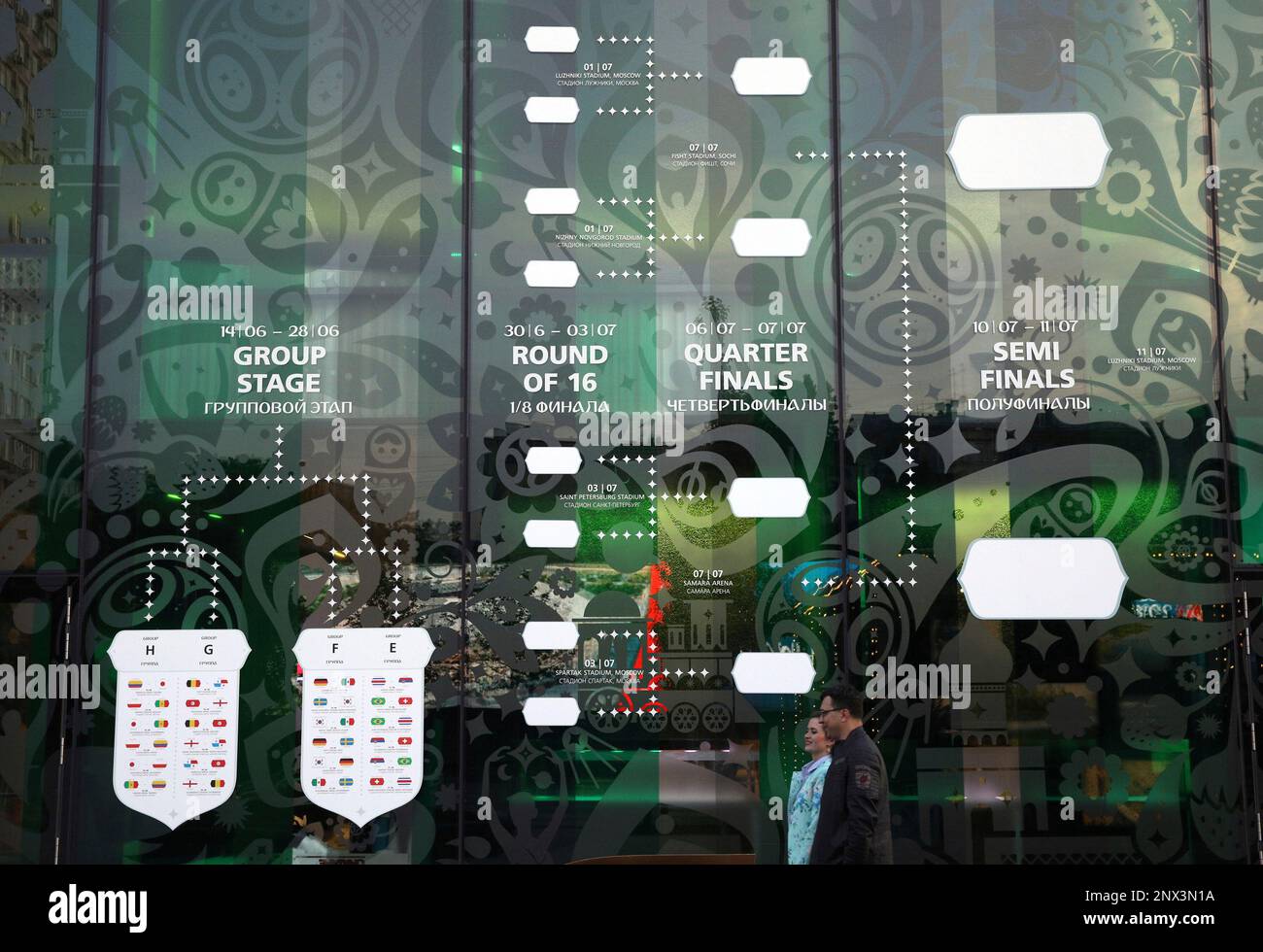 A huge Tournament chart of FIFA World Cup Russia is displayed on a wall ...