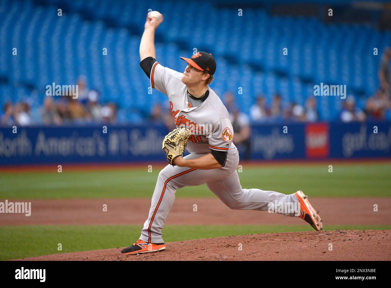 Baltimore Orioles starting pitcher David Hess throws to a Toronto Blue ...
