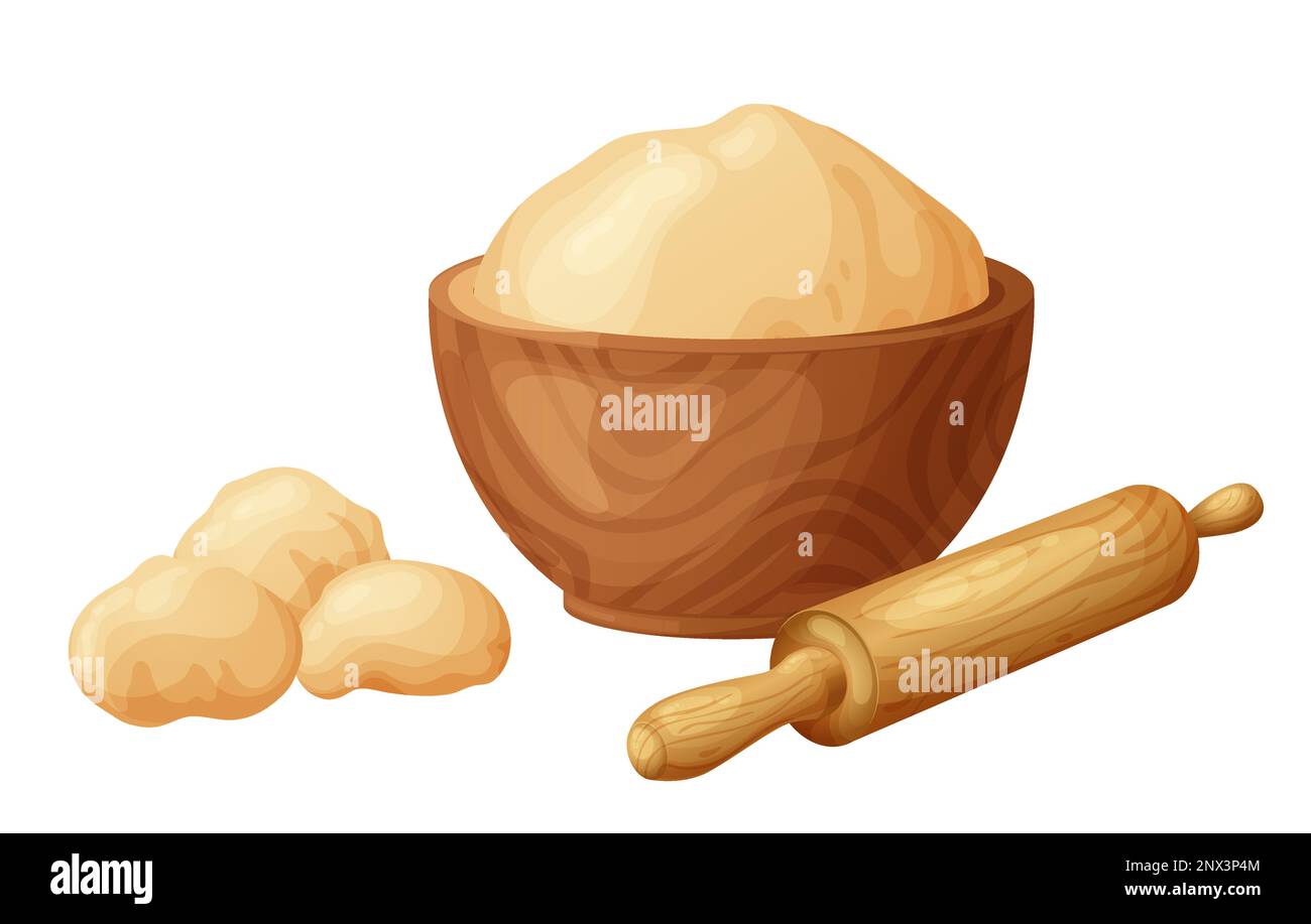 Fresh raw dough for bakind. Homemade tasty bread. Cartoon of wooden ...