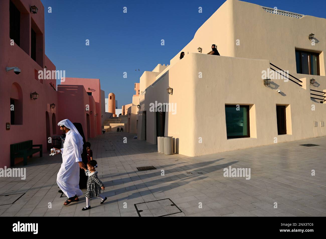 Colourful houses in the Mina District, Mia Park, Old Port Doha, Qatar ...