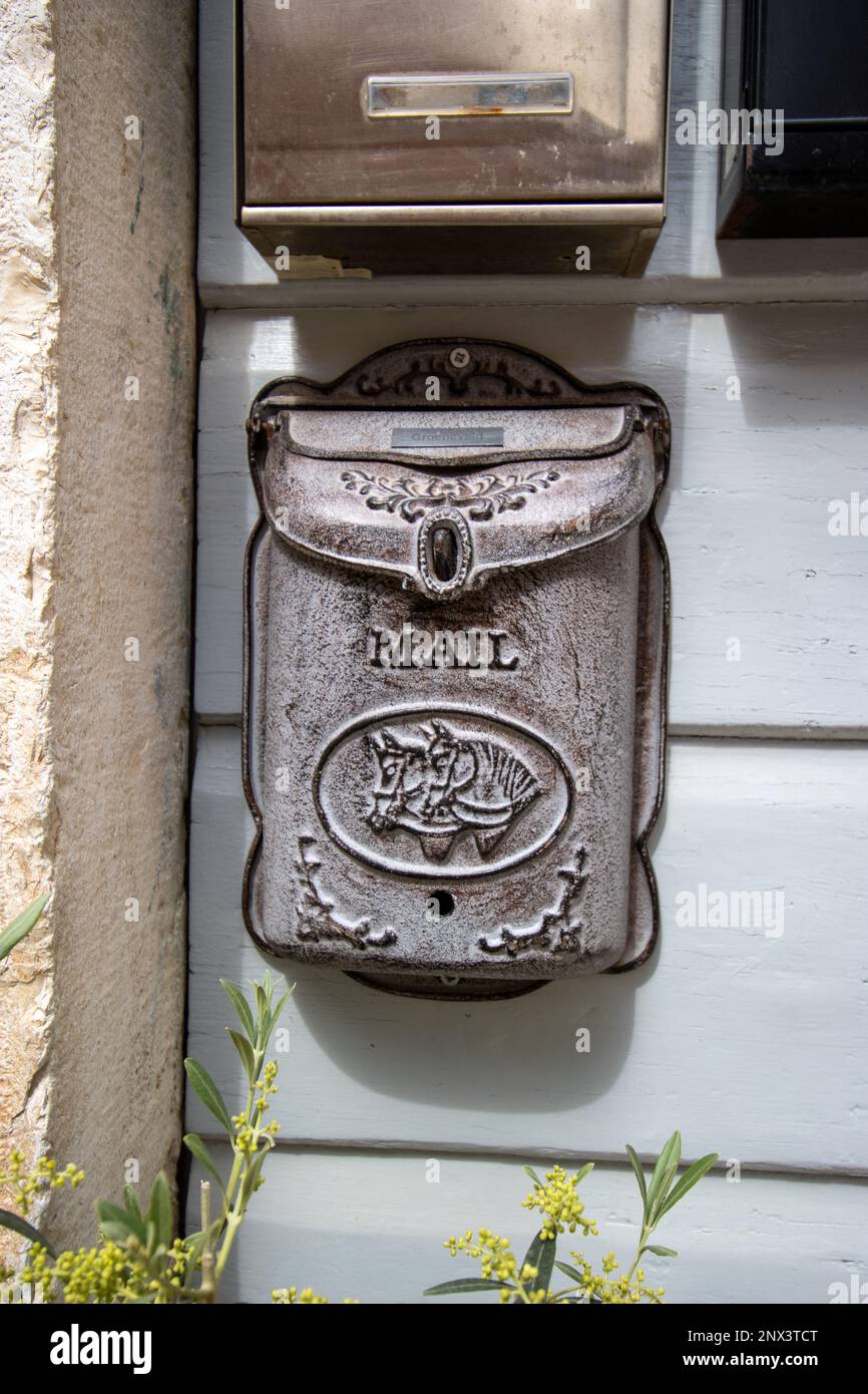 ROVINJ, CROATIA - MAY 17, 2022 traditional style post box in the old ...
