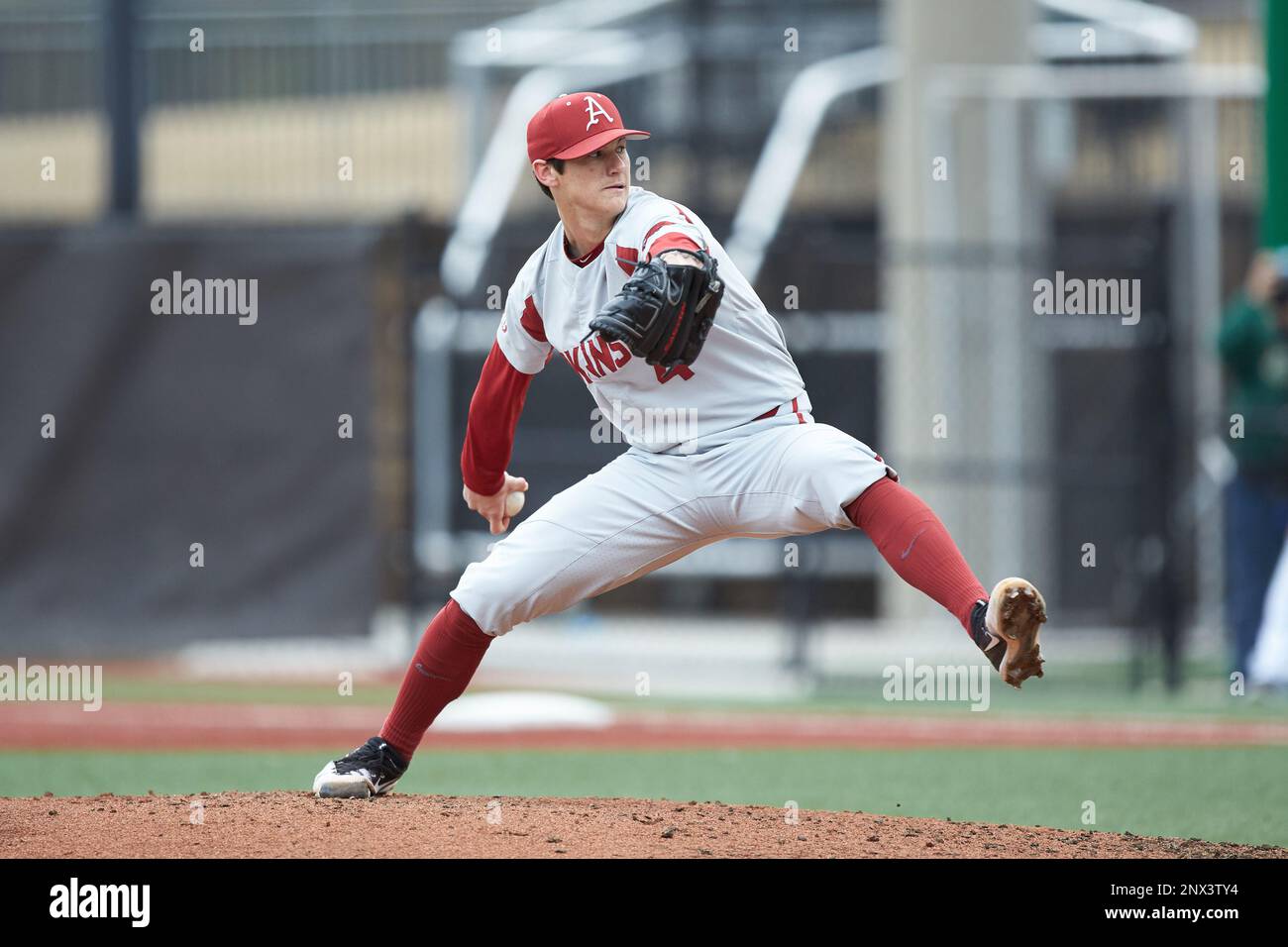 Arkansas Razorbacks relief pitcher Bryce Bonnin (4) in action against ...