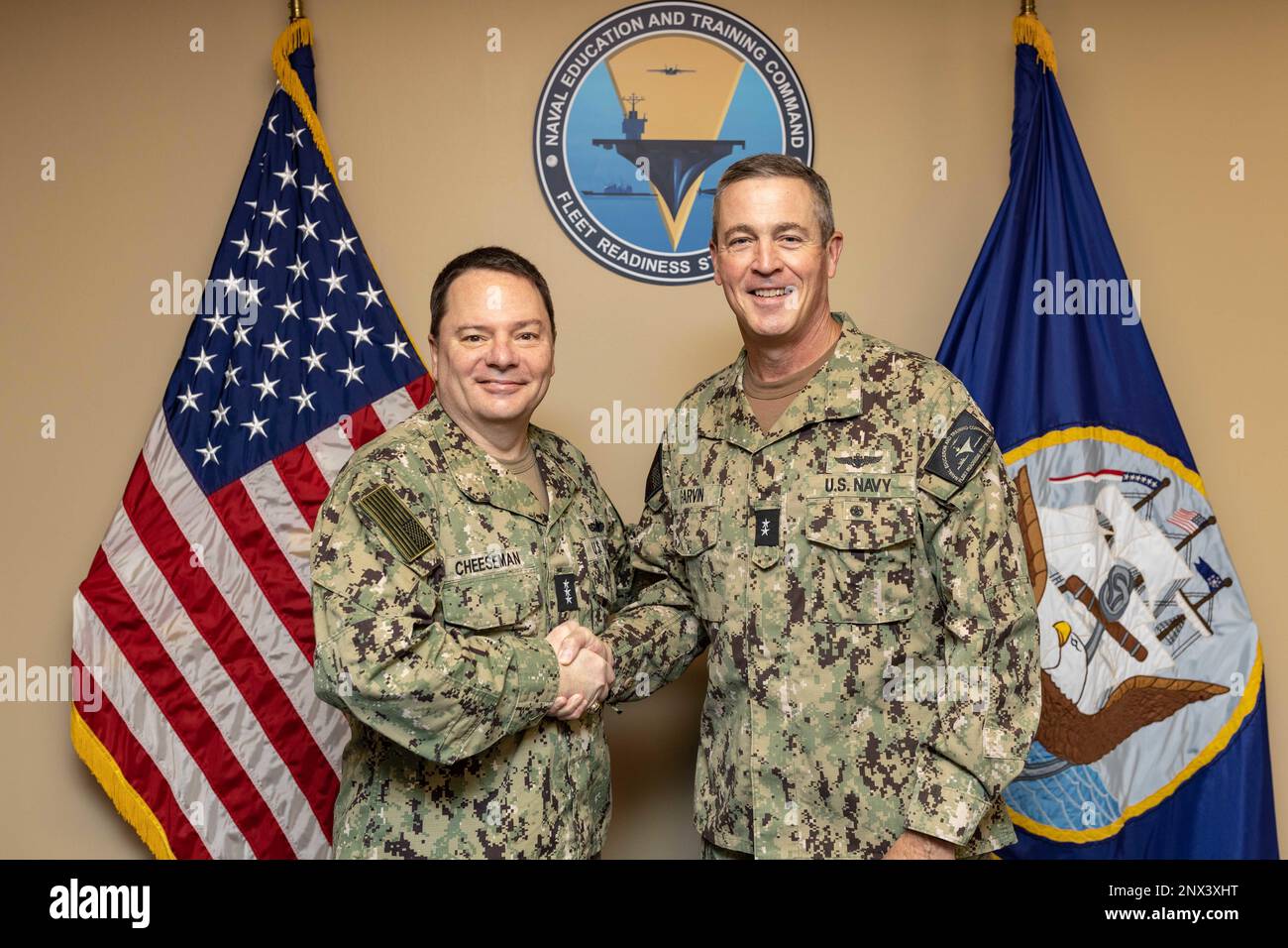 Chief of Naval Personnel Vice Adm. Rick Cheeseman, left, poses for a ...