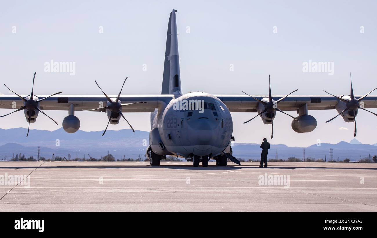 A U.S. Marine Corps KC-130J Super Hercules aircraft with Marine Aerial ...