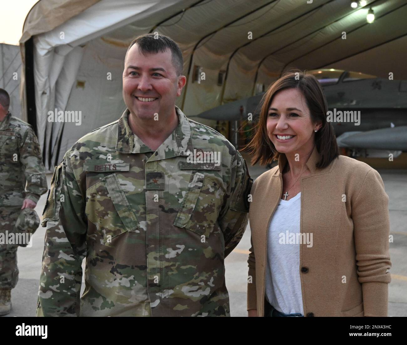 U.S. Air Force Brig. Gen. William Betts, 378th Air Expeditionary Wing commander, stands with Sen ...