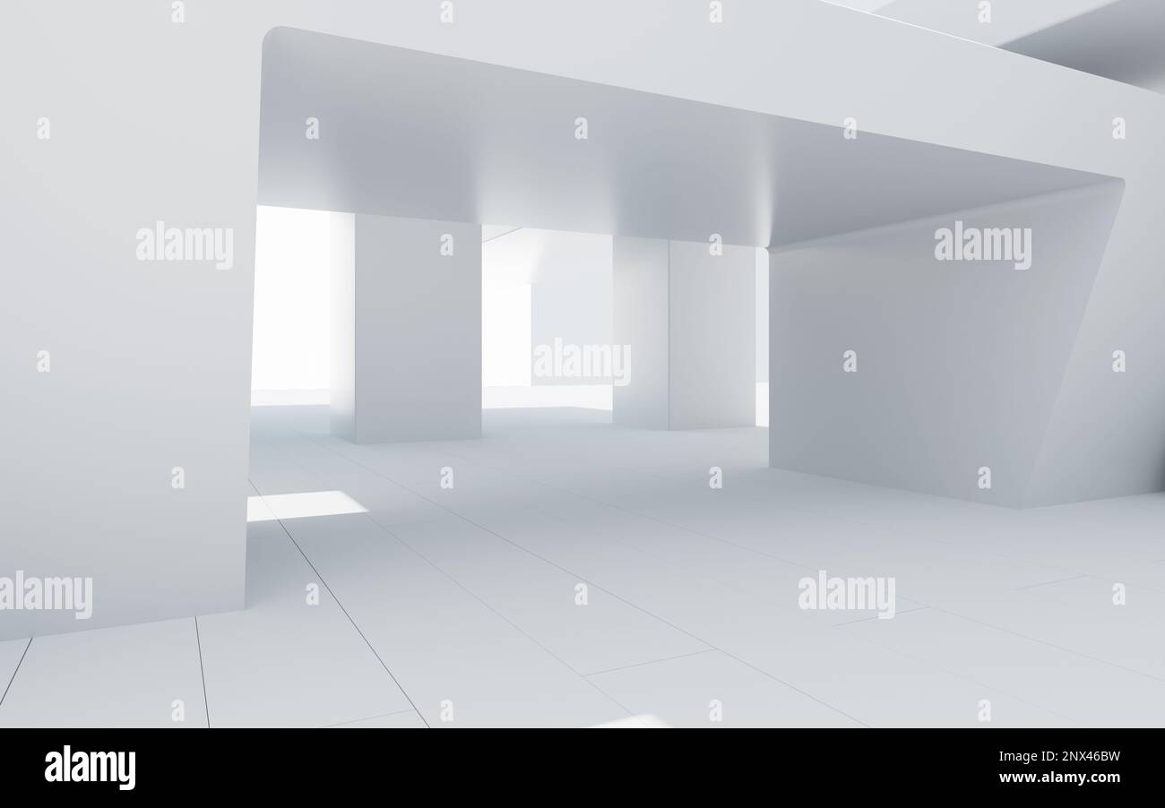 White abstract outdoor architecture, 3d rendering. Digital drawing ...