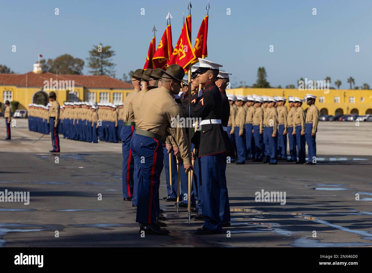 U.S. Marines with Bravo Company, 1st Recruit Training Battalion, retire ...
