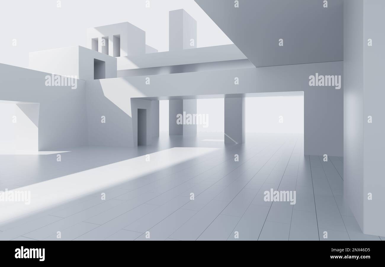 White abstract outdoor architecture, 3d rendering. Digital drawing ...