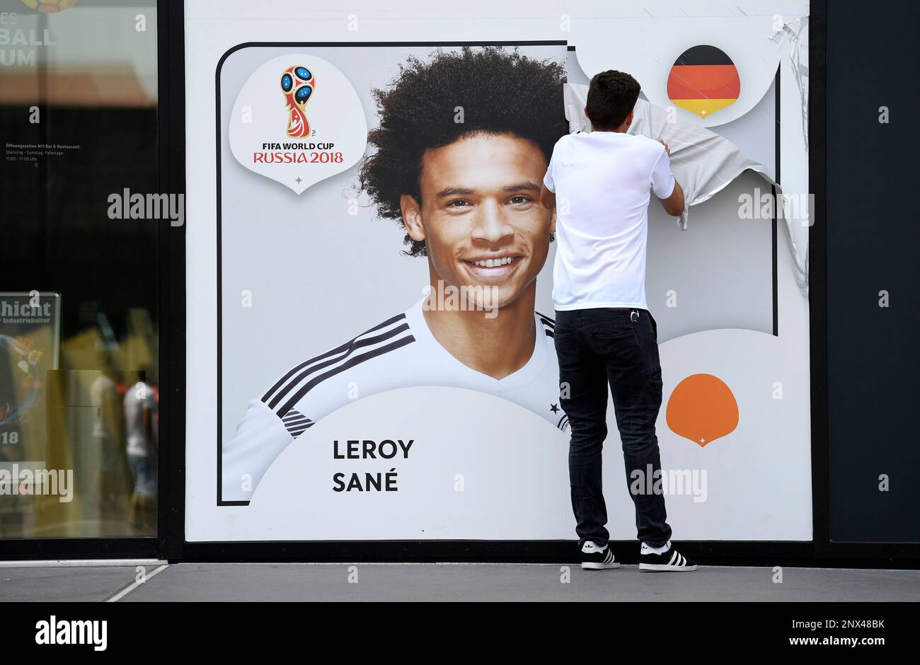 A picture showing German soccer player Leroy Sane is taken off the wall ...