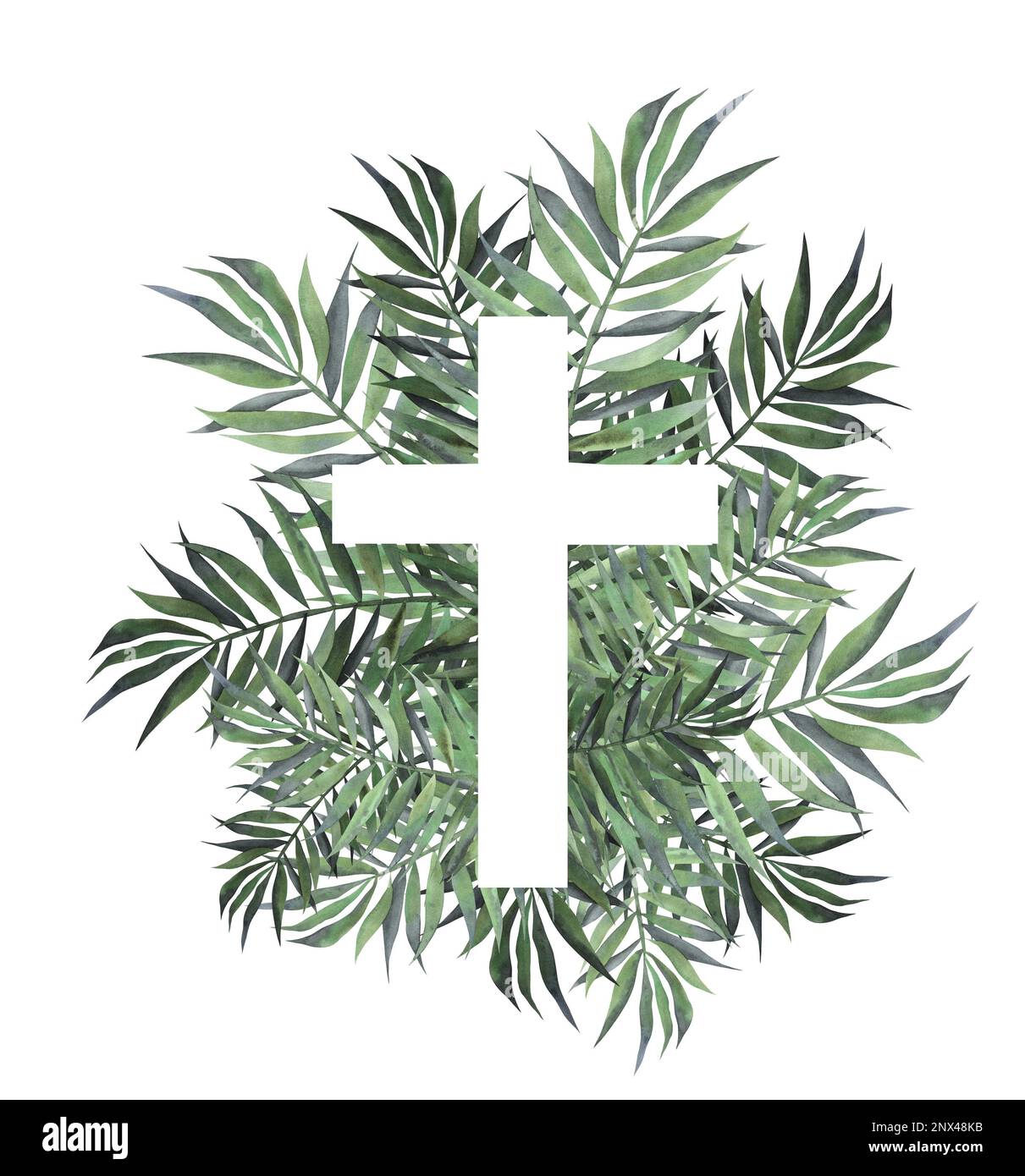 traditional branch palm christian cross symbol watercolor illustration ...
