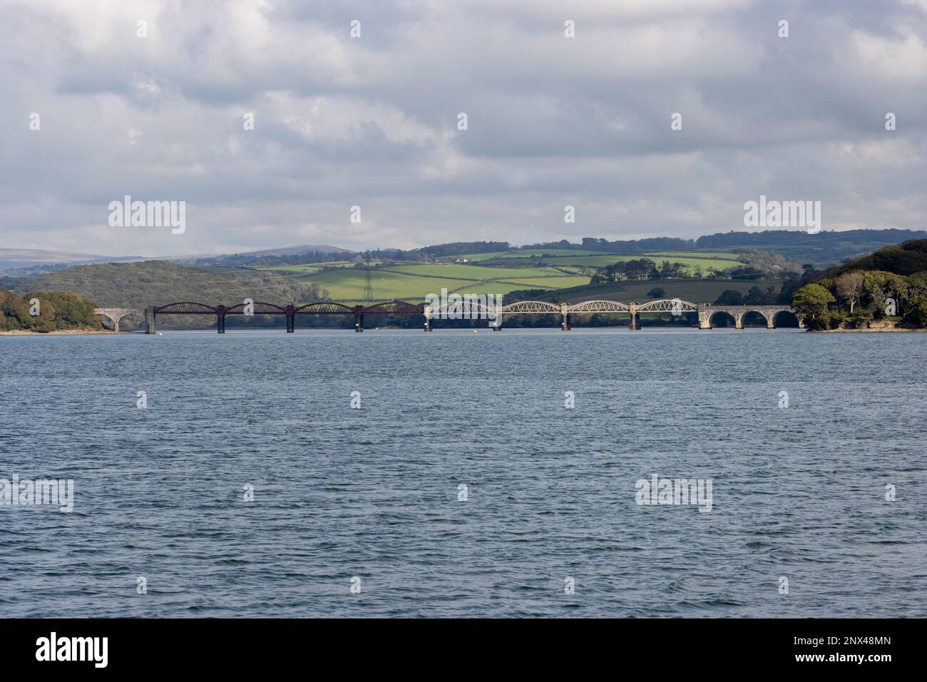 PLYMOUTH, DEVON, UK - OCTOBER 16, 2021 rail bridge over the River Tavy ...
