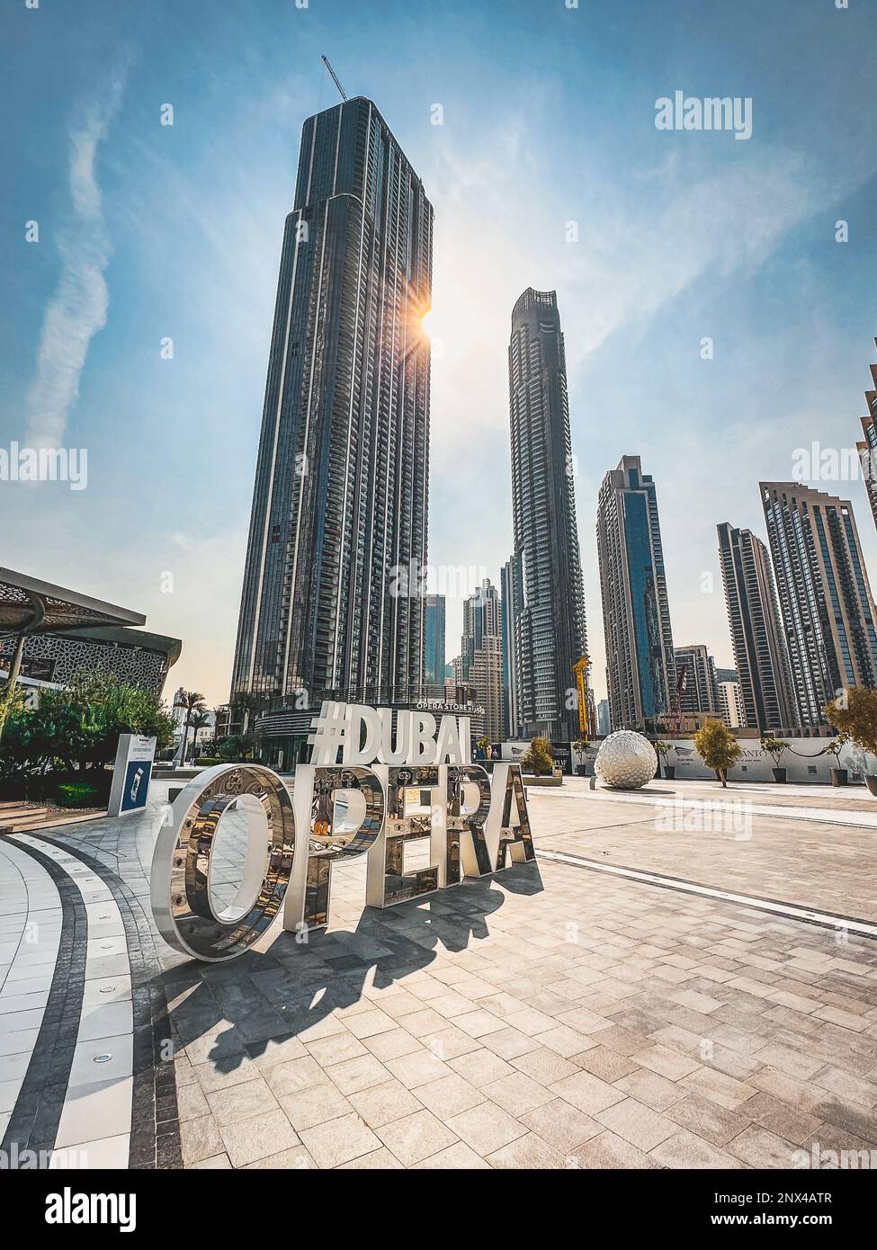 Dubai Opera house Sign in Downtown Dubai, surrounded by skyscrapers and ...