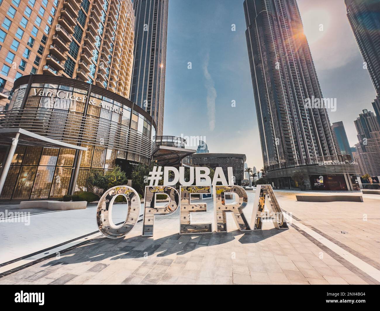 Dubai Opera house Sign in Downtown Dubai, surrounded by skyscrapers and ...