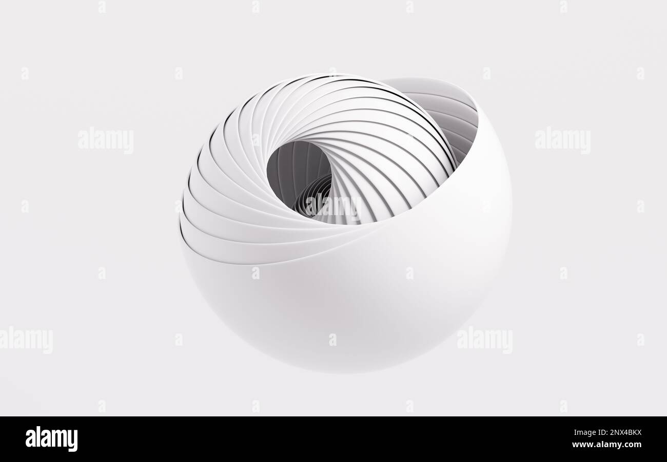 White abstract sphere and curves, 3d rendering. Digital drawing Stock ...