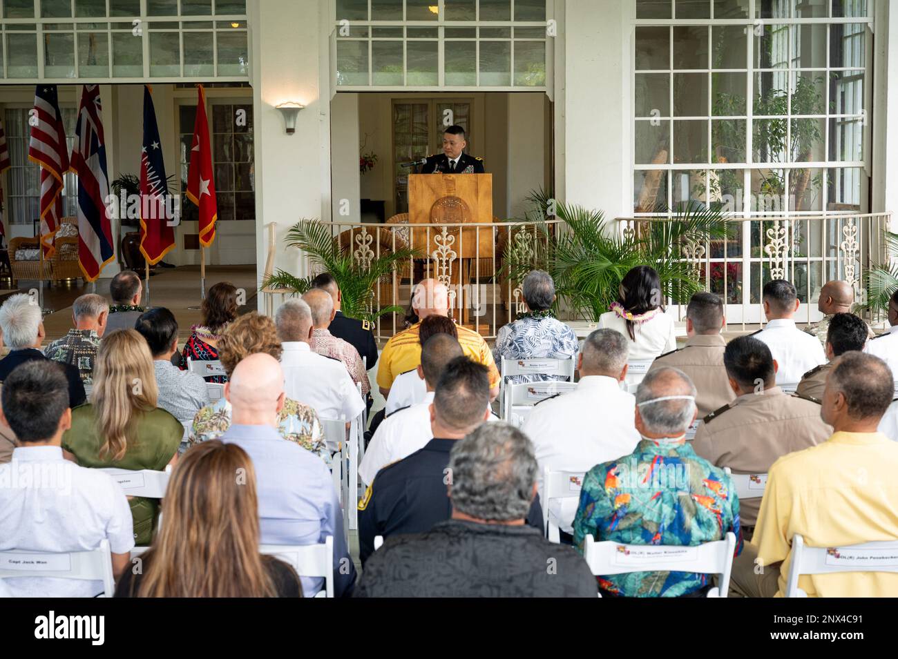 U.S. Army Maj. Gen. Roy Macaraeg addresses attendees of his promotion ...