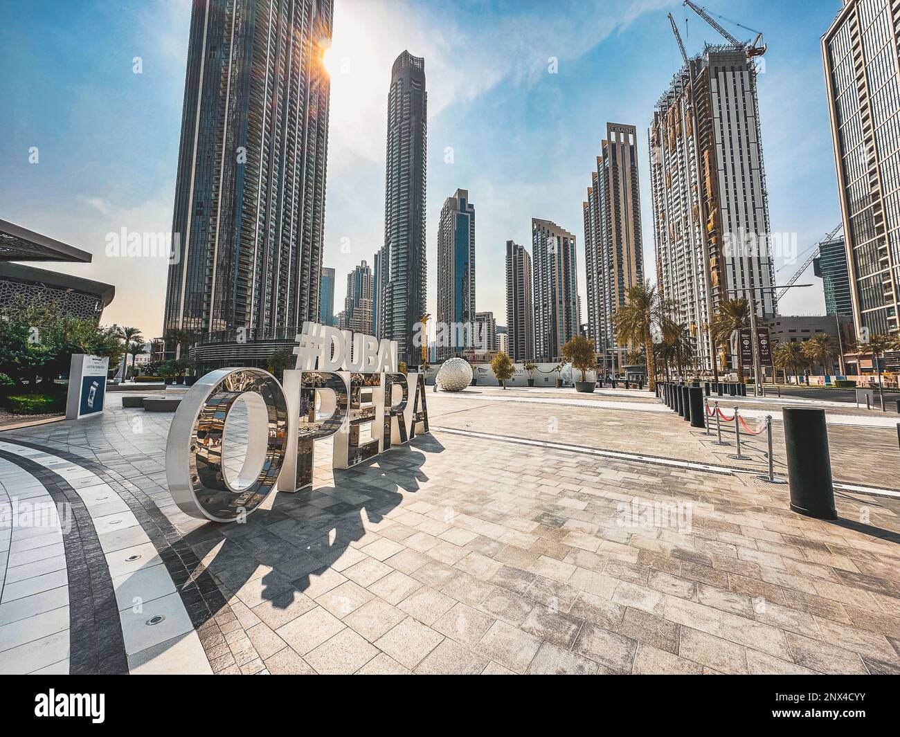 Dubai Opera house Sign in Downtown Dubai, surrounded by skyscrapers and ...