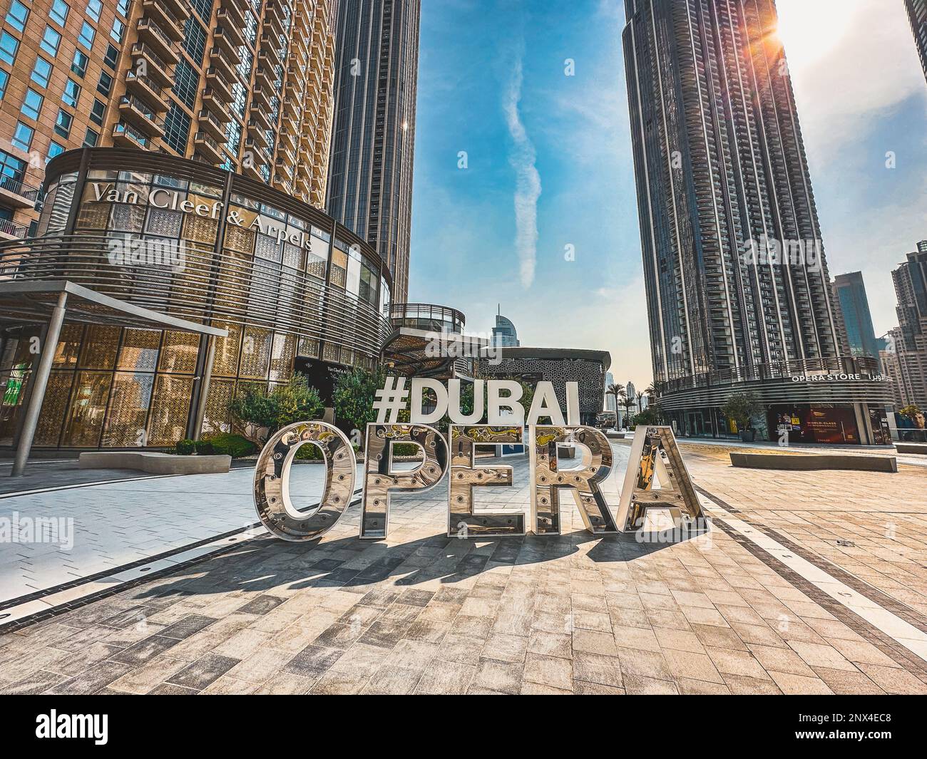 Dubai Opera house Sign in Downtown Dubai, surrounded by skyscrapers and ...