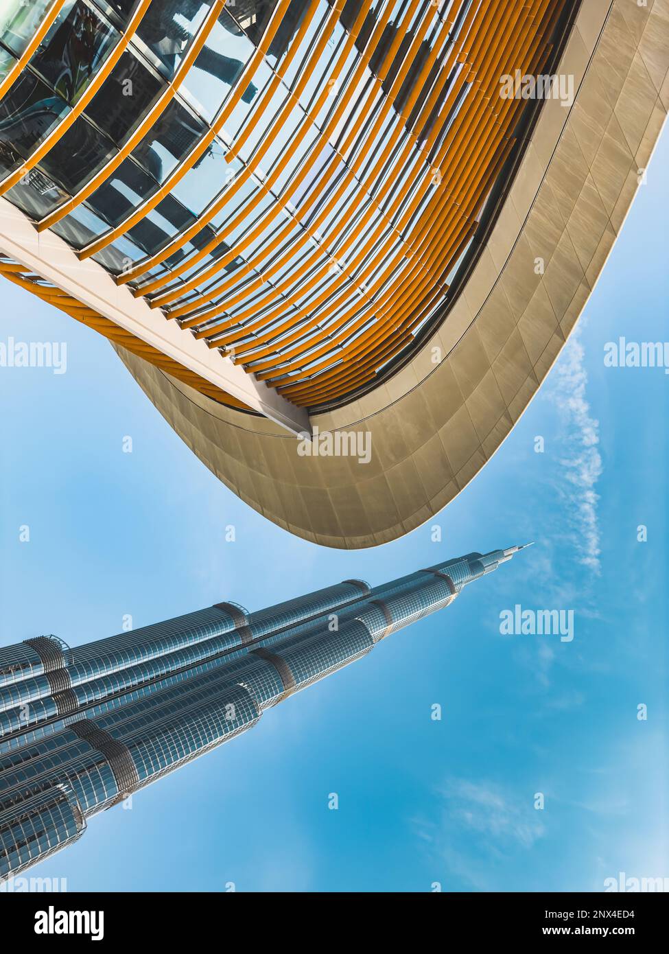 Dubai Opera house in Downtown Dubai, surrounded by skyscrapers and Burj ...