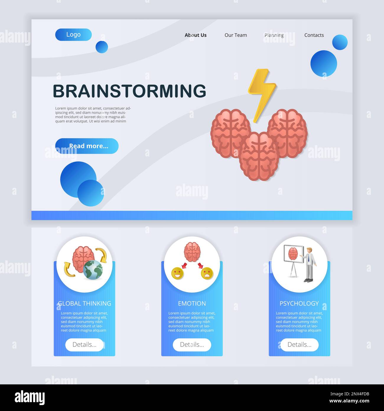 Brainstorming flat landing page website template. Global thinking ...