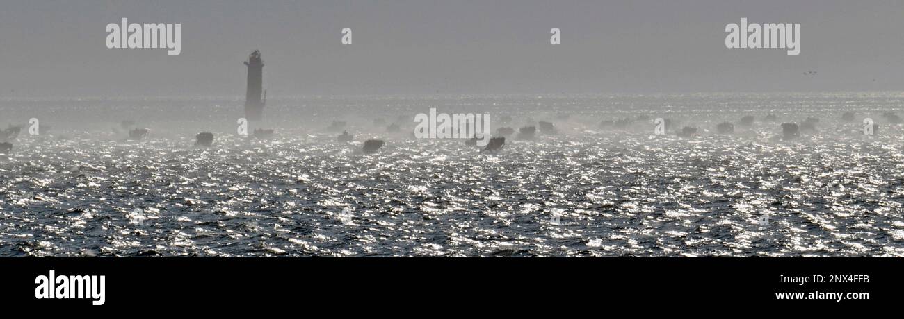 Fishing boats head for Kaigara Jima Island of Habomai Islands in Nemuro ...