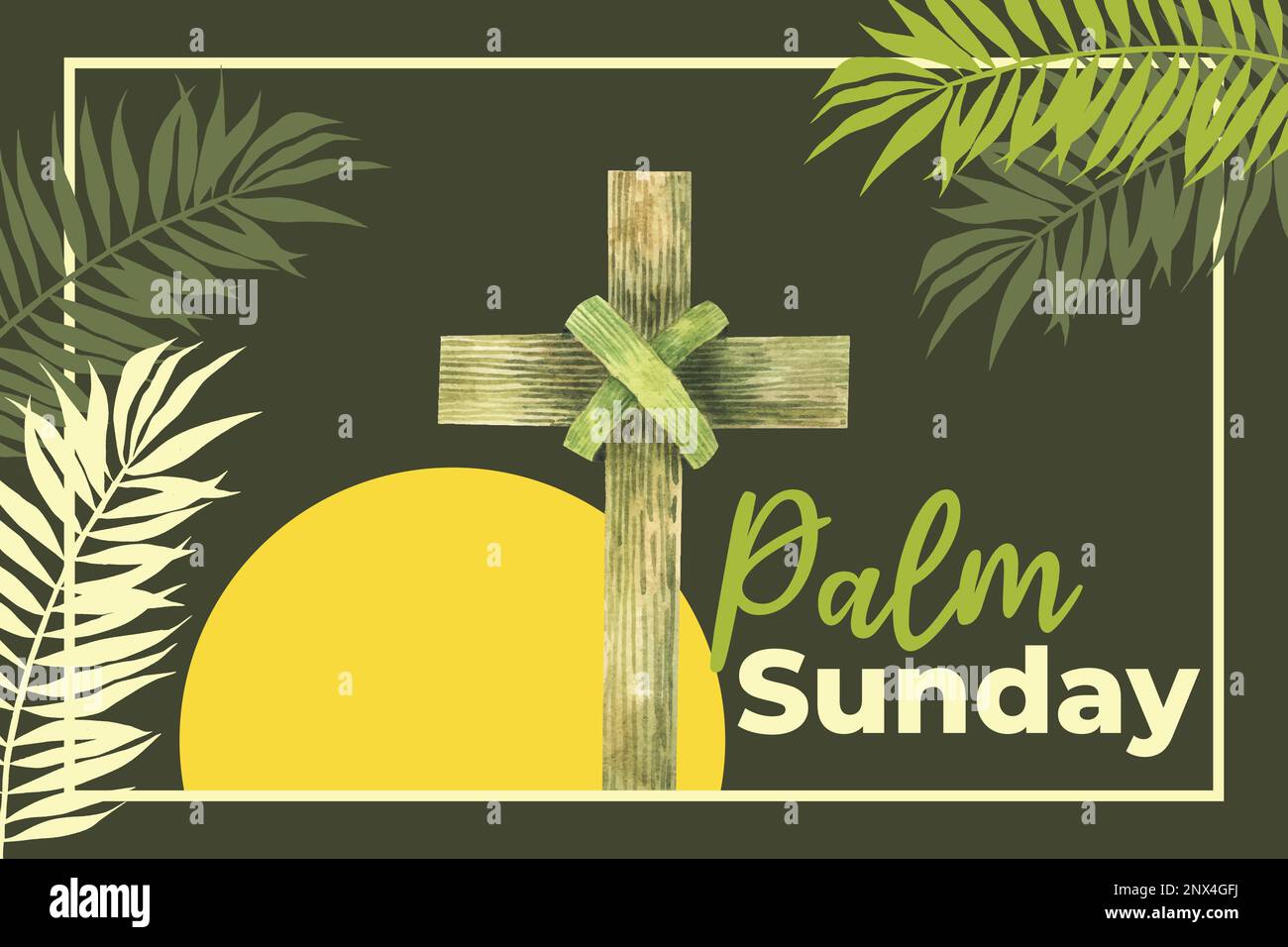 illustration of Christian Palm Sunday with palm branches and leaves and ... illustration of Christian Palm Sunday with palm branches and leaves and ...