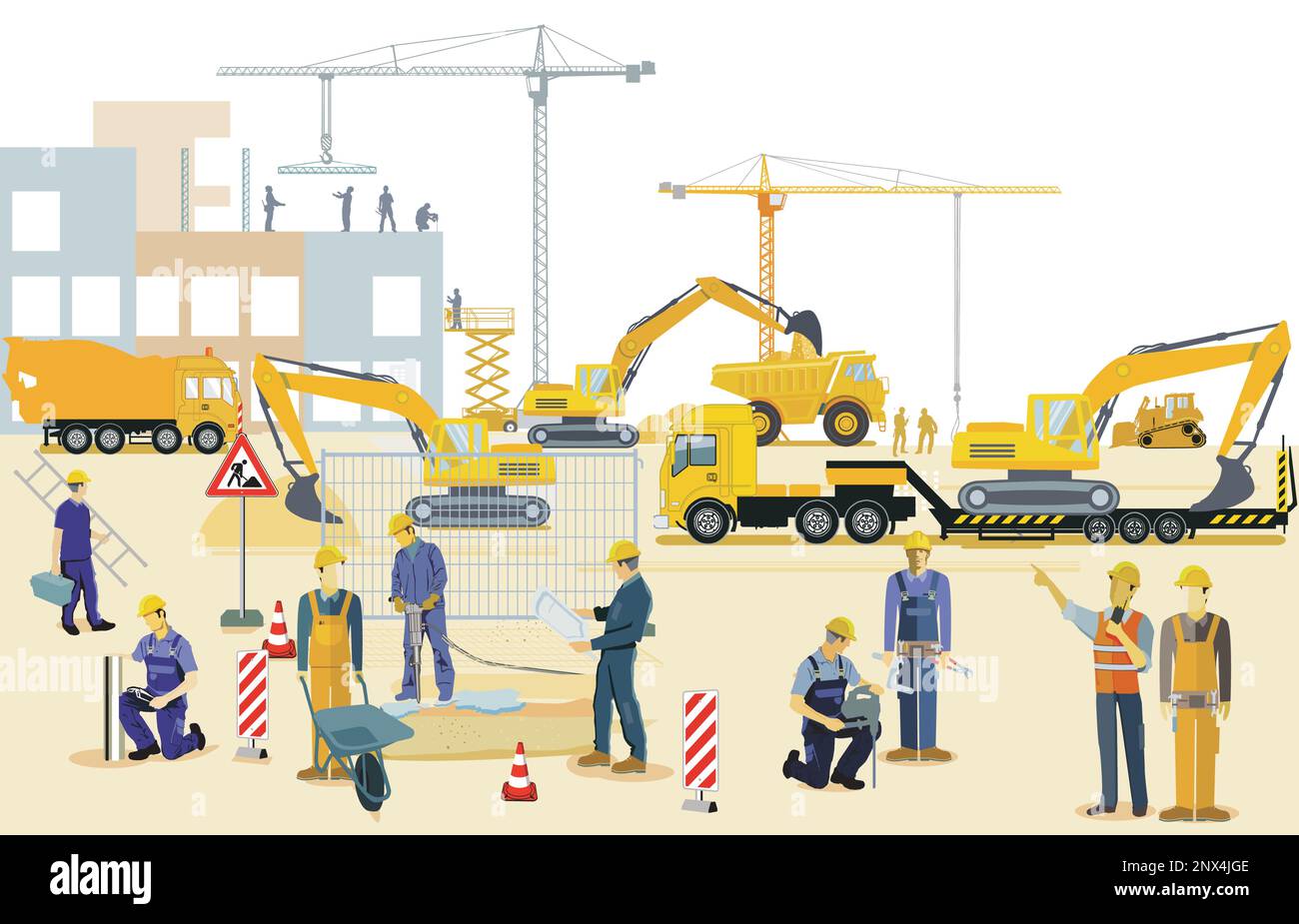 Construction site with excavators, construction machines and heavy ...