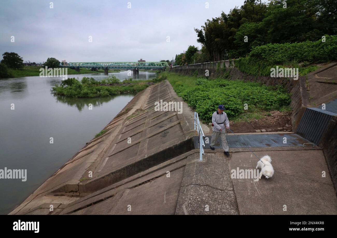 A picture taken on May 8, 2018 shows Abukuma river in Fukushima City ...