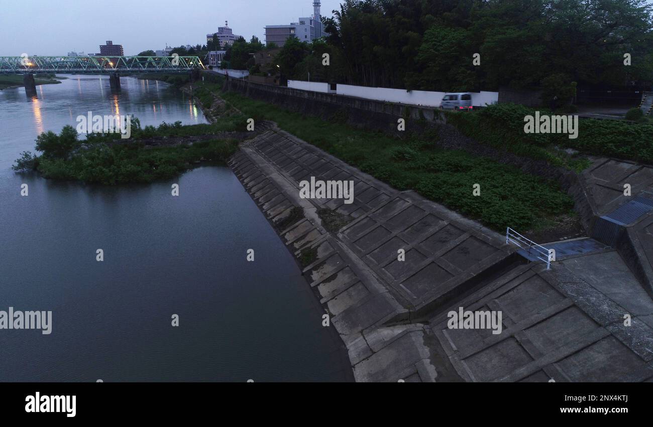 A picture taken on May 8, 2018 shows Abukuma river in Fukushima City ...