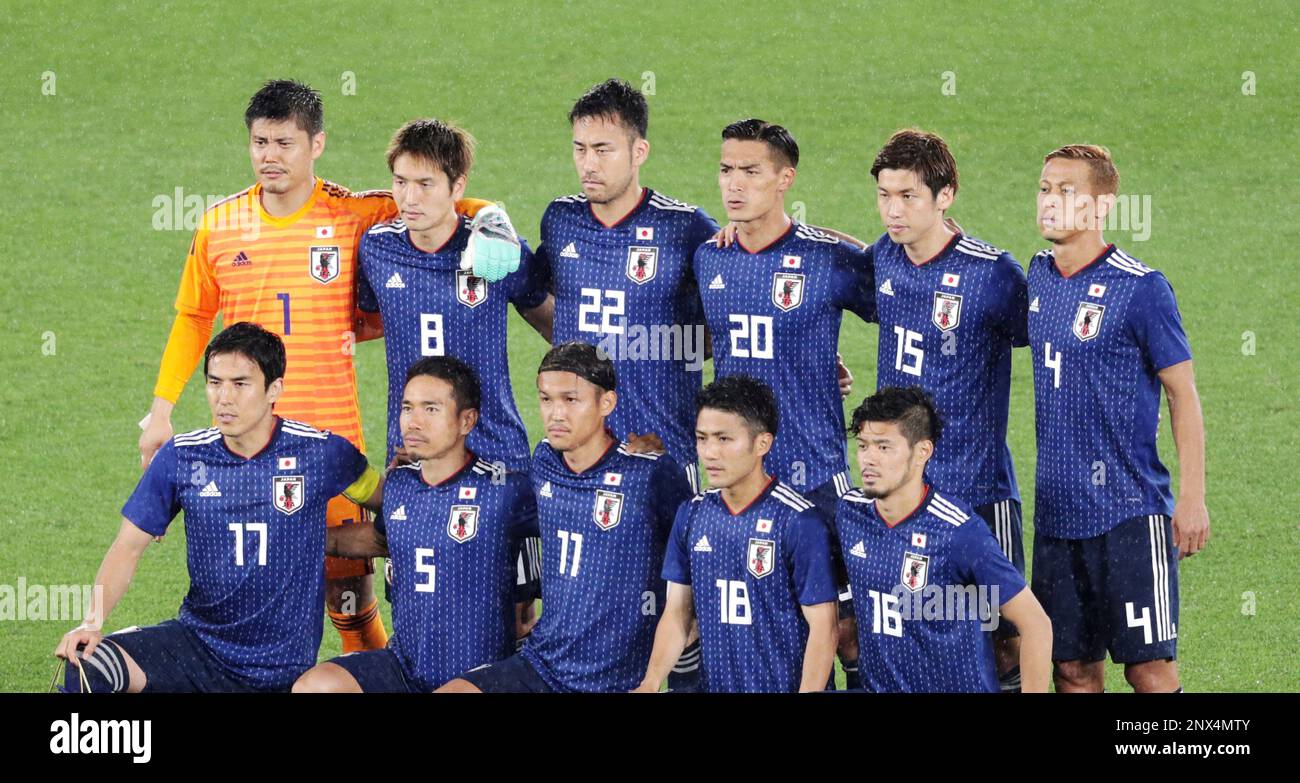 Members of Japan's national team pose for photo befoer the friendly ...