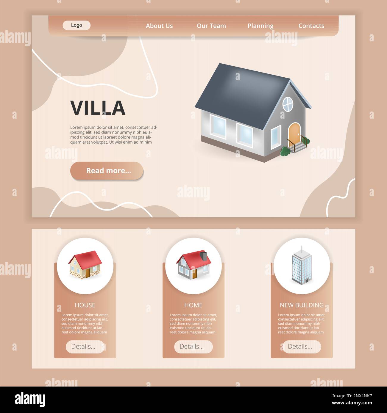 Villa flat landing page website template. House, home, new building ...