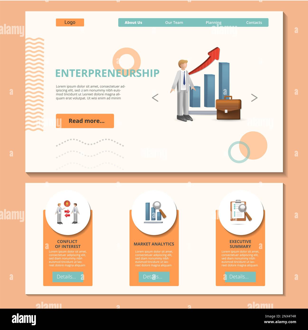 Enterpreneurship flat landing page website template. Conflict of ...